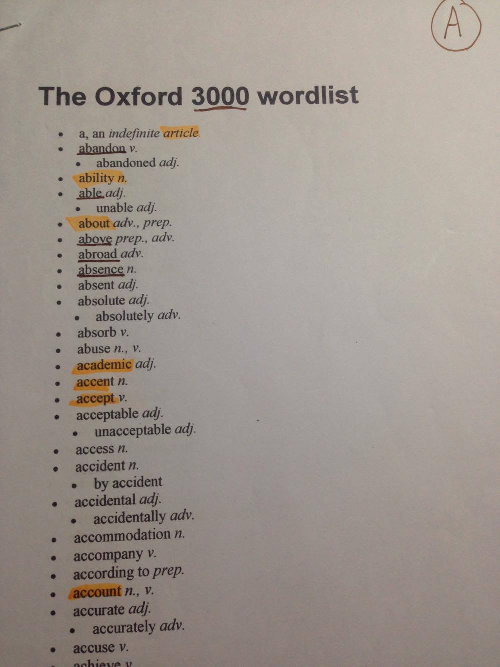 English Vocabulary Words With Meaning The Oxford 3000 Words Starting