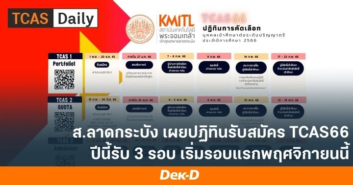 พร้อมยัง? ส.ลาดกระบัง เปิดปฏิทินคัดเลือก TCAS66 แล้ว เริ่มพฤศจิกายน 65 นี้