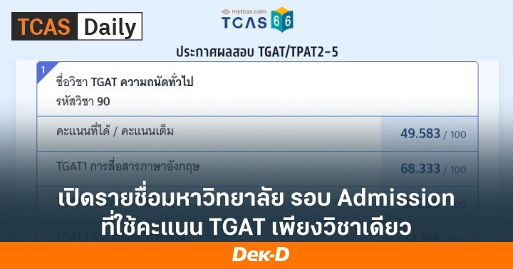 แค่มีคะแนน TGAT วิชาเดียว ก็สมัคร TCAS รอบ 3 Admission ได้
