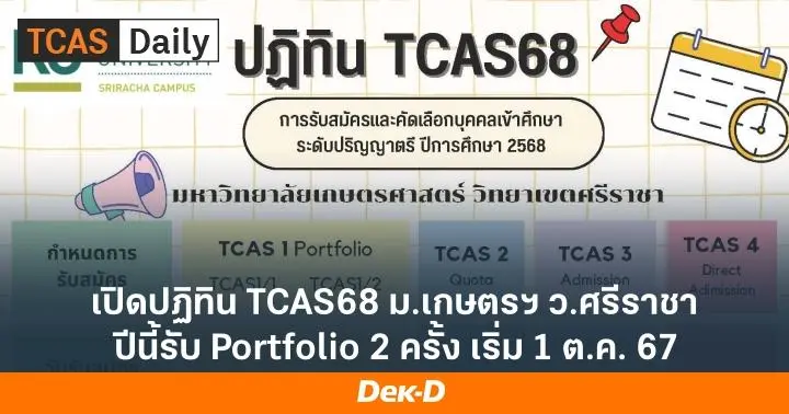 มาเพิ่มแล้ว! ปฏิทิน TCAS68 ม.เกษตรศาสตร์ ว.ศรีราชา